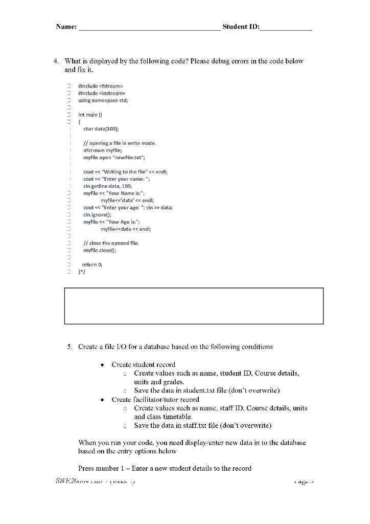Solved Name: Student ID: SWE20004 Technical Software | Chegg.com