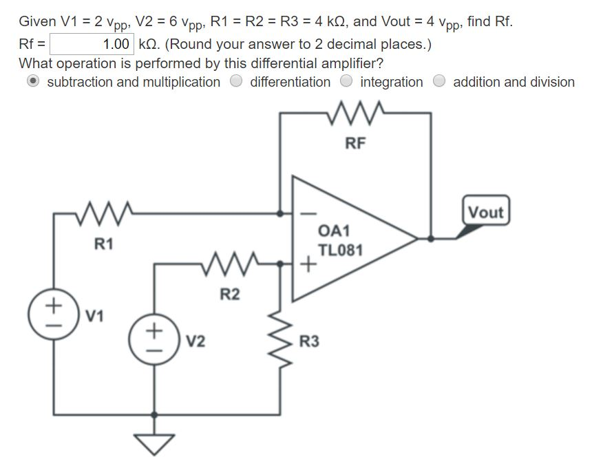 Solved Given V1 = 2 Vpp, V2 = 6 Vpp, R1 = R2 = R3 = 4 ka, | Chegg.com