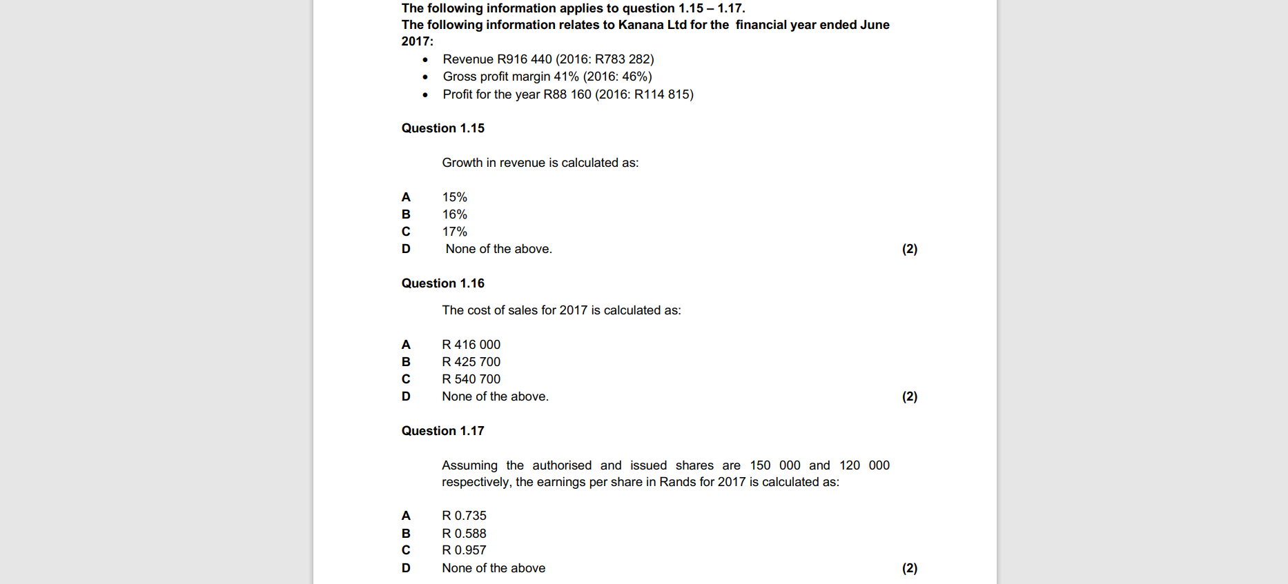 Solved The following information applies to question 1.15 – | Chegg.com