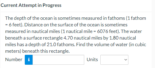 Solved The depth of the ocean is sometimes measured in | Chegg.com