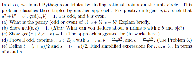Solved 0 In class, we found Pythagorean triples by finding | Chegg.com