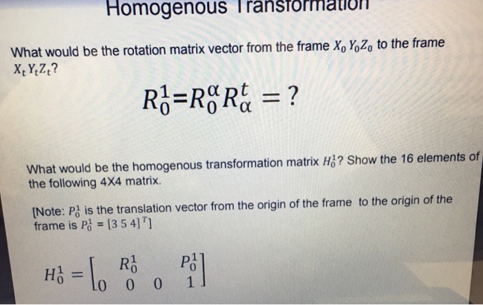 Solved Homogenous Tranštomation What would be the rotation | Chegg.com