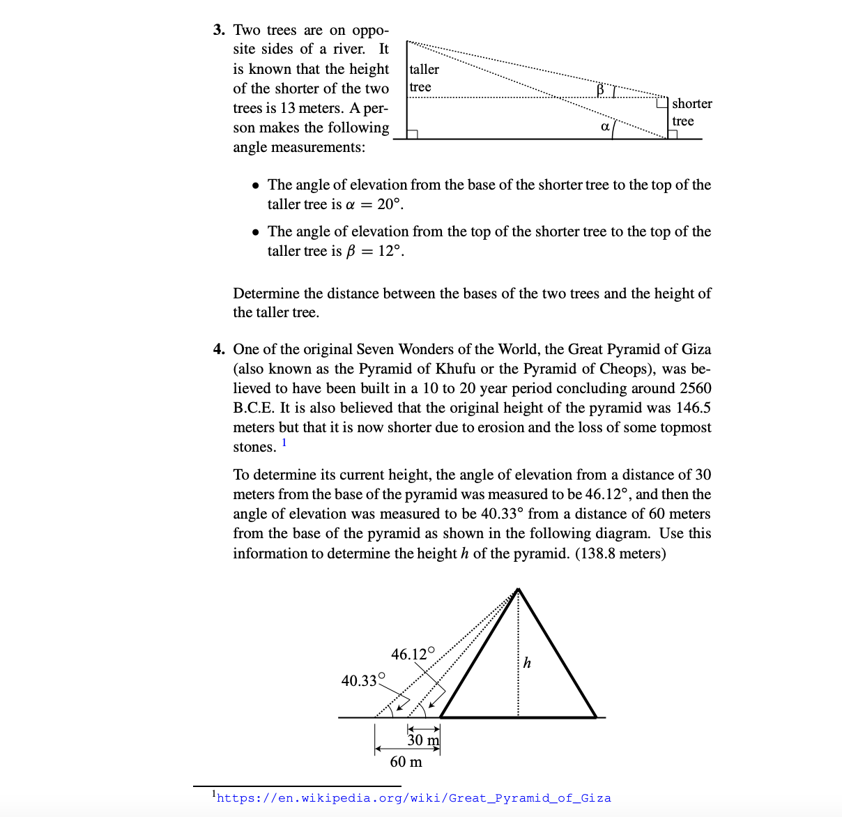 Solved 3. Two trees are on opposite sides of a river. It is | Chegg.com