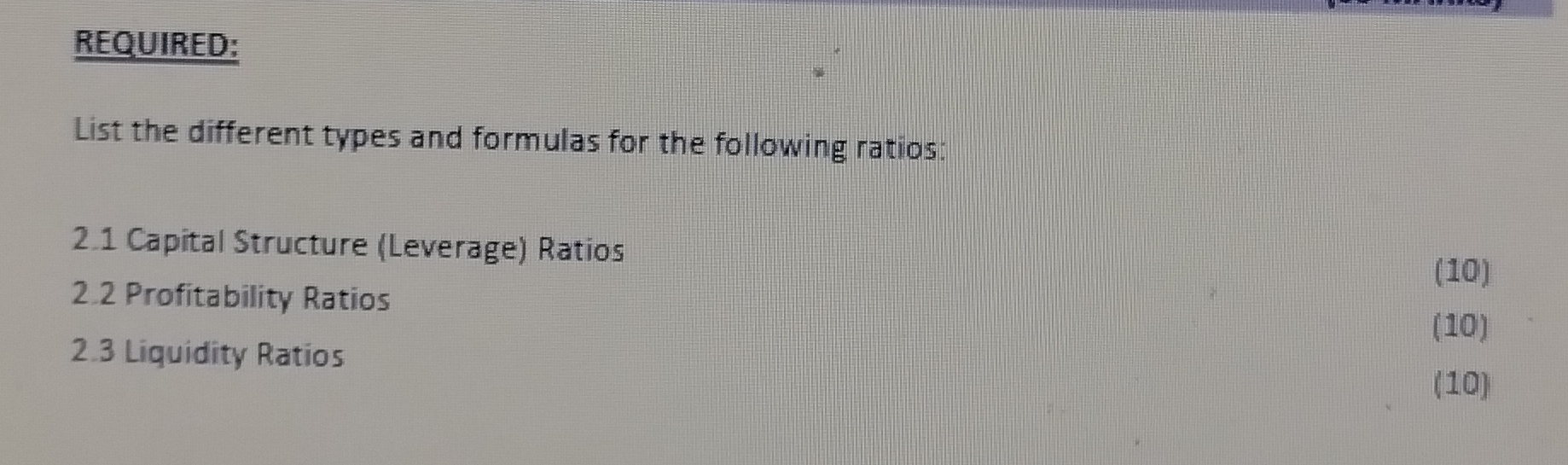 Solved REQUIRED: List the different types and formulas for | Chegg.com