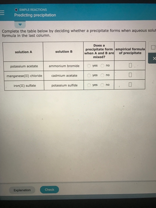 Solved O SIMPLE REACTIONS Predicting precipitation Complete | Chegg.com