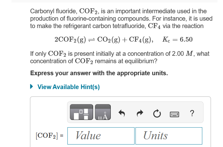 Solved Carbonyl fluoride, COF2, is an important intermediate | Chegg.com
