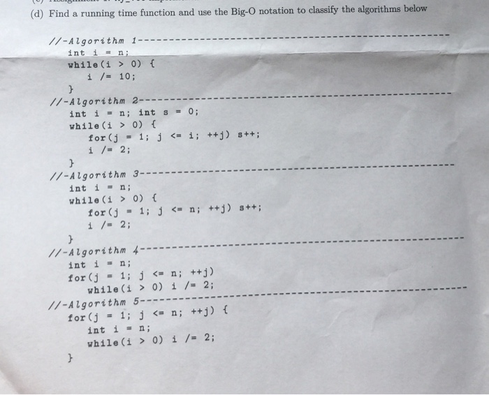 Solved Find a running time function and use the Big-O | Chegg.com