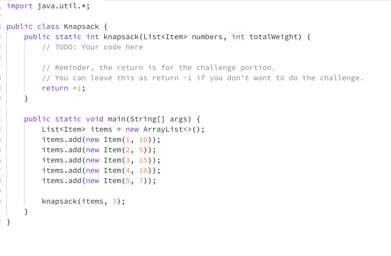 Solved knapsack For this checkpoint, we will consider a | Chegg.com
