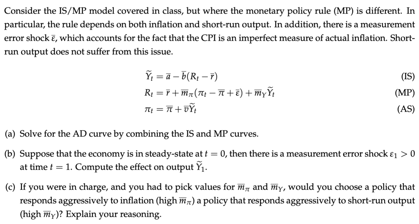 Solved Taylor rule: Consider the IS/MP model covered in | Chegg.com