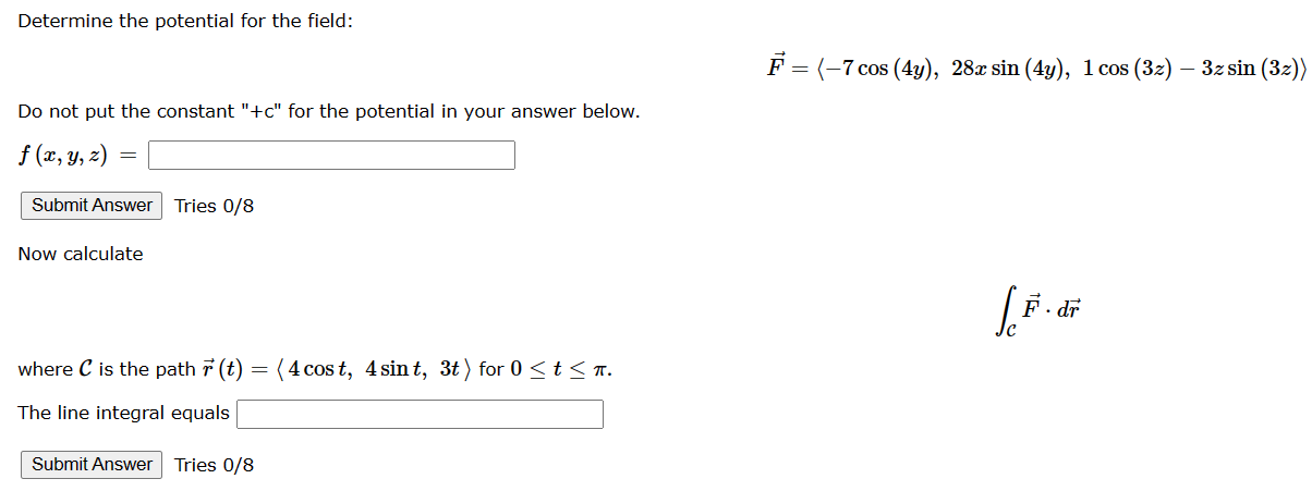 Solved Determine the potential for the field: | Chegg.com