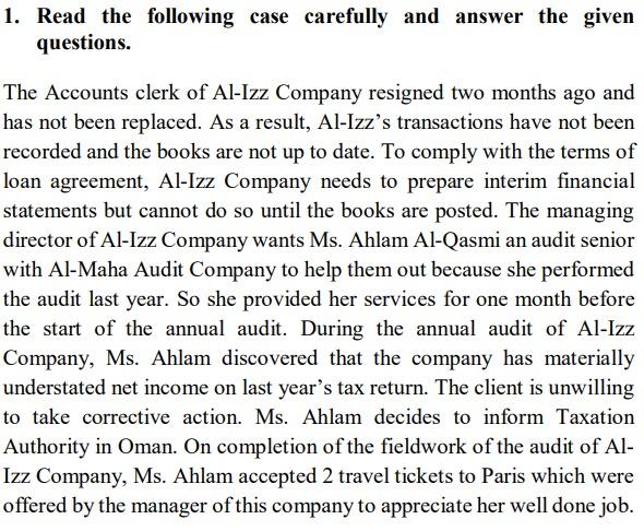 Solved 1. Read the following case carefully and answer the | Chegg.com