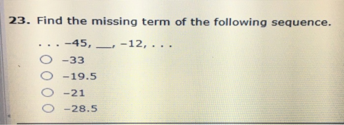 Solved Find the missing term of the following sequence.. .. | Chegg.com