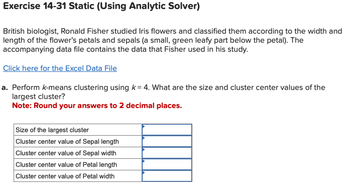 Exercise 14-31 Static (Using Analytic Solver) British | Chegg.com