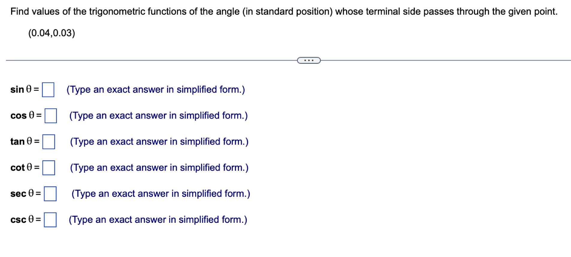 Solved Find values of the trigonometric functions of the | Chegg.com