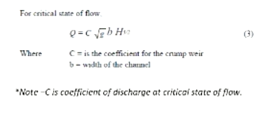 for experiment of flow overt crump weir fill in | Chegg.com