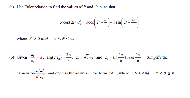 Solved (a) Use Euler relation to find the values of R and θ | Chegg.com