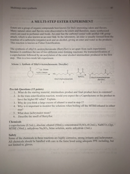 Solved Multistep ester synthesis 45 A MULTI-STEP ESTER | Chegg.com