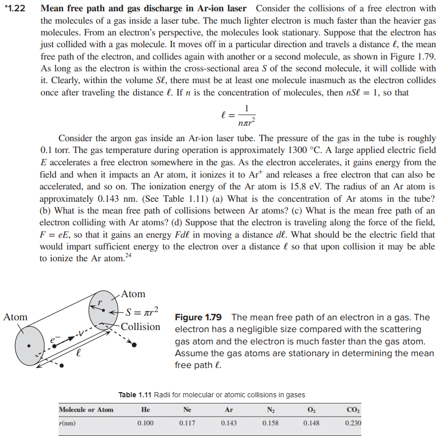 Solved *1.22 Mean free path and gas discharge in Ar-ion | Chegg.com