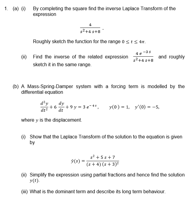 Solved 1. (a) () By completing the square find the inverse | Chegg.com