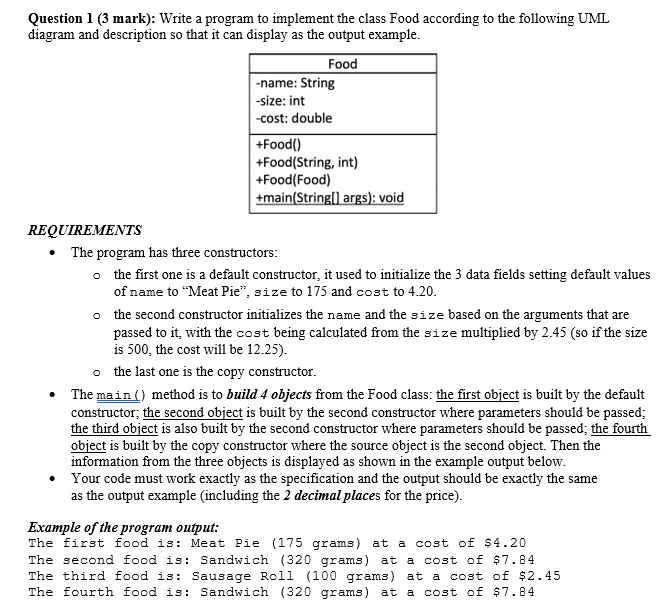 Solved Question 1 (3 mark): Write a program to implement the | Chegg.com