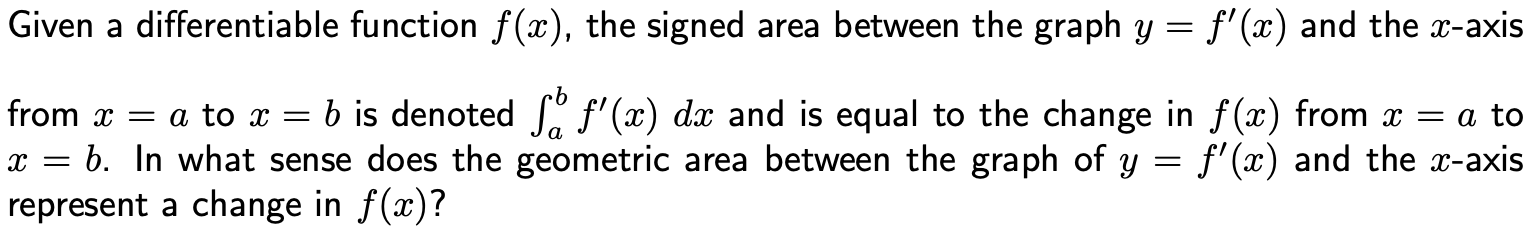 Solved Given a differentiable function f(x), the signed area | Chegg.com