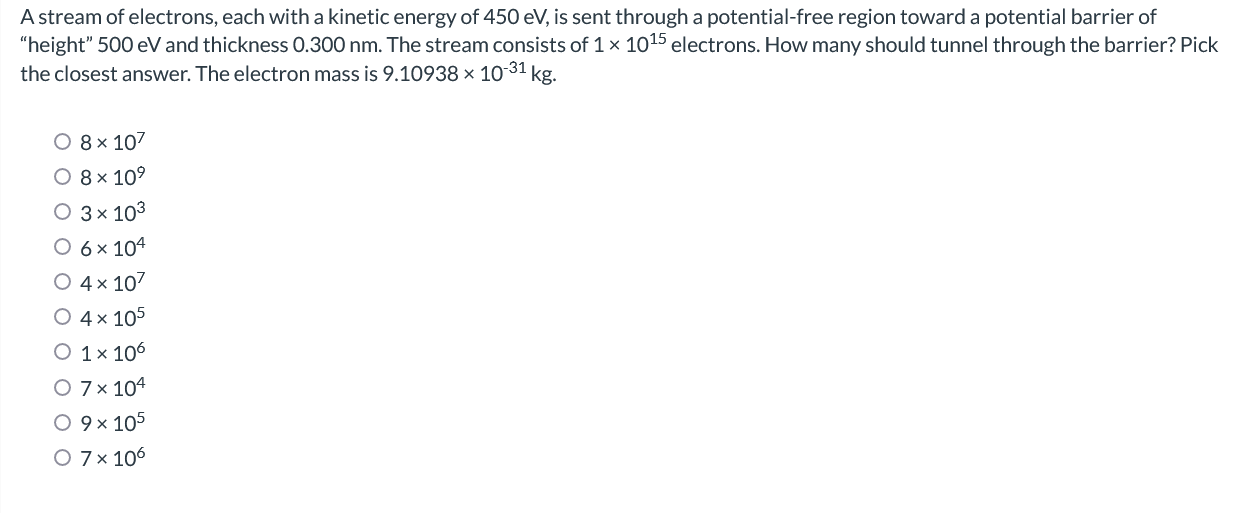 Solved A stream of electrons, each with a kinetic energy of | Chegg.com