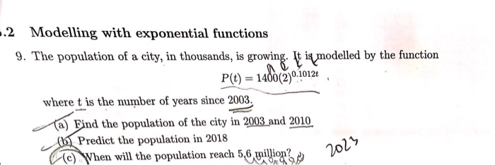 Solved 2 Modelling with exponential functions 9. The | Chegg.com