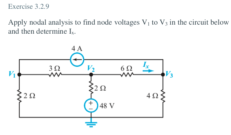 Solved Exercise 3.2.9 Apply nodal analysis to find node | Chegg.com