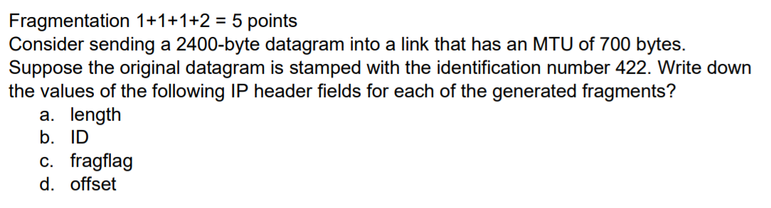 Solved Fragmentation 1+1+1+2 = 5 points Consider sending a | Chegg.com