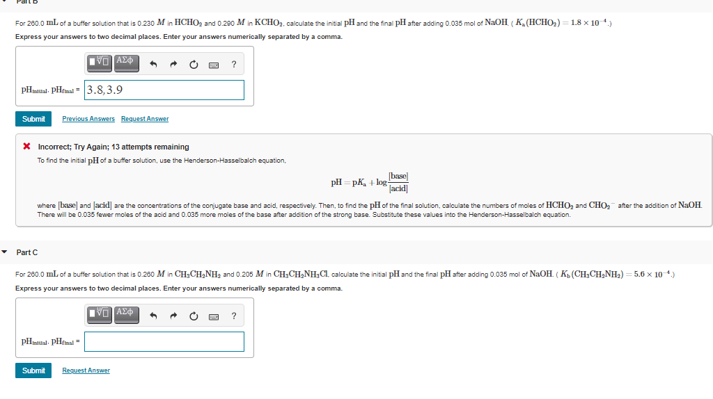Solved Part For 260.0 mL of a buffer solution that is 0.230 | Chegg.com