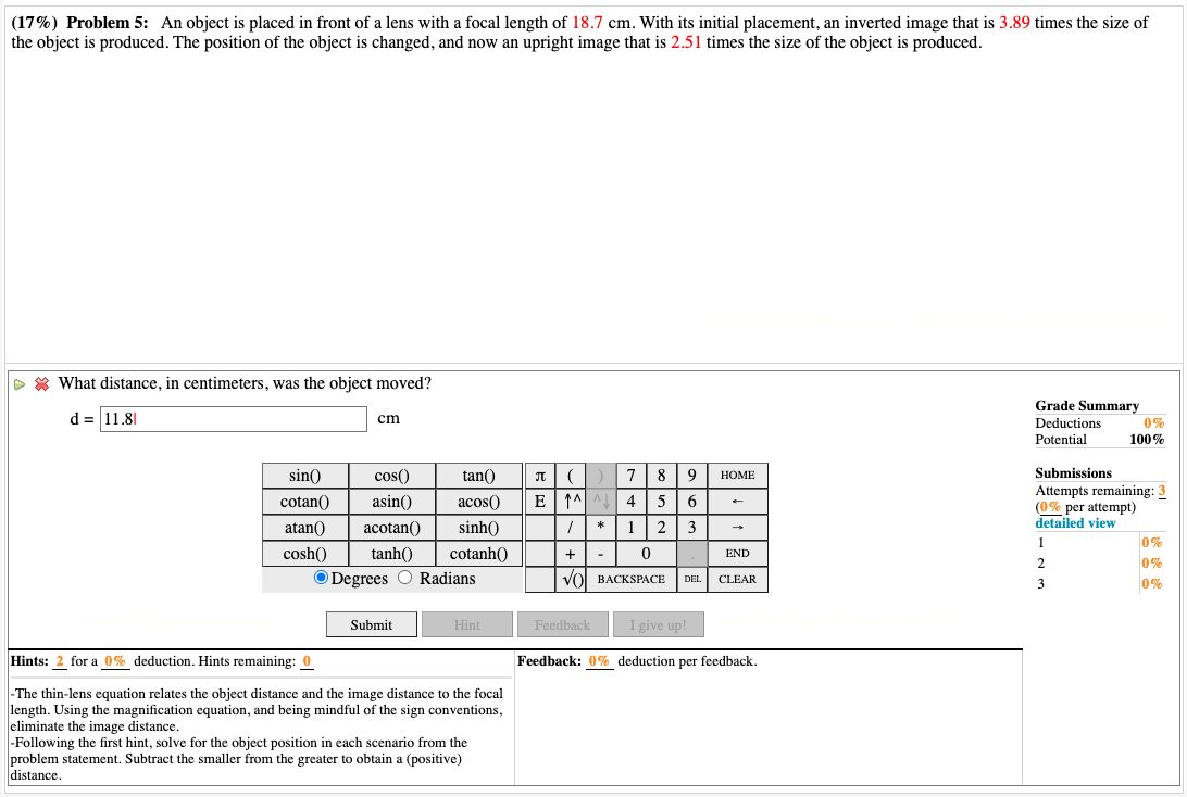 Solved (17\%) Problem 5: An object is placed in front of a | Chegg.com