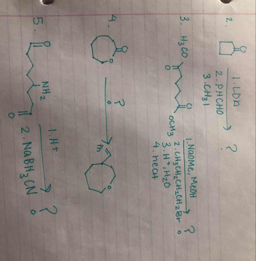 Solved 1.LDA 2. PHCHO 3.CH₃1 3. H₃ Co 1. Naome, MeOH | Chegg.com