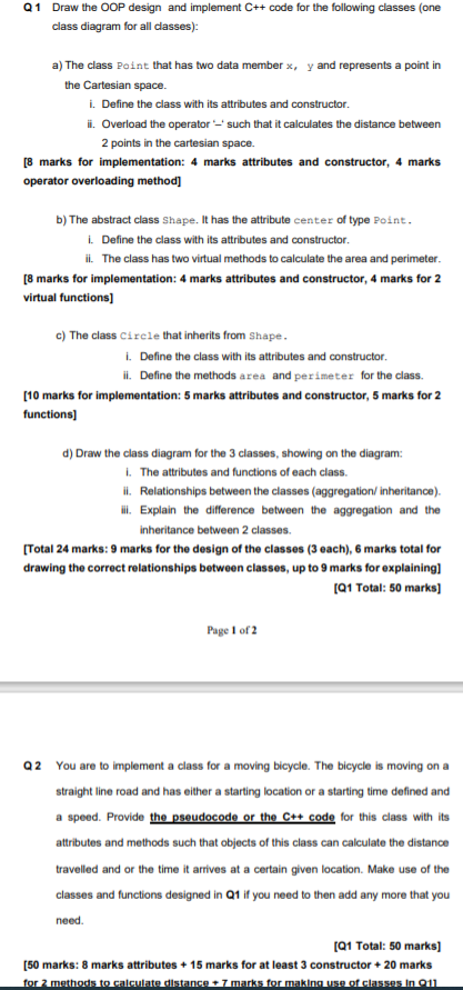 Answered: Q1 Draw the OOP design and implement C++ code for Answered: Q1 Draw the OOP design and implement C++ code for