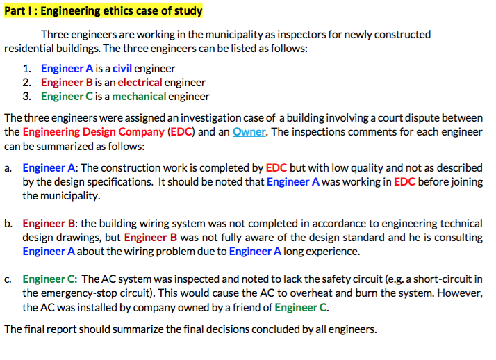 Part 1 Engineering Ethics Case Of Study Three Chegg