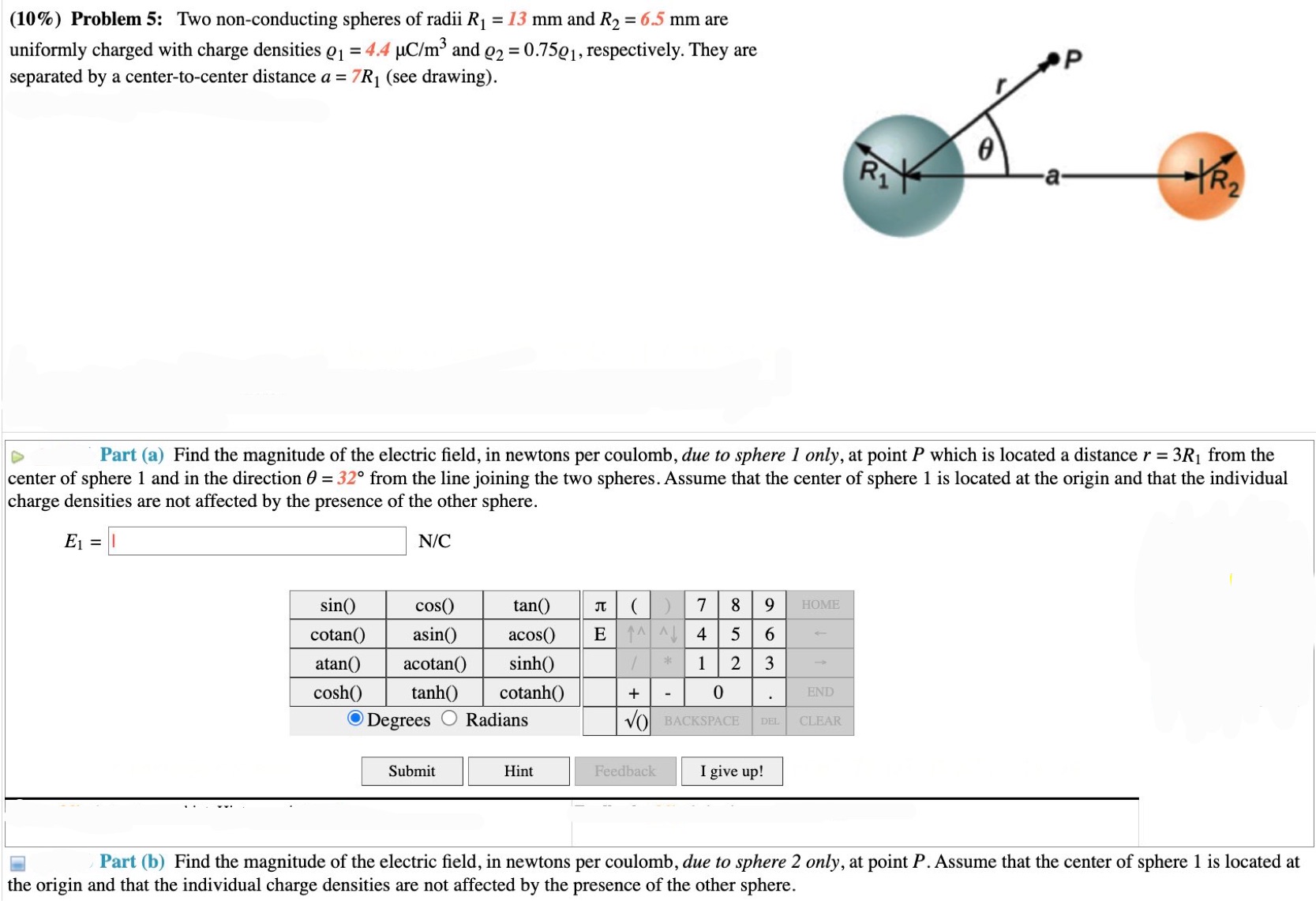 Solved (10\%) Problem 5: Two non-conducting spheres of radii | Chegg.com