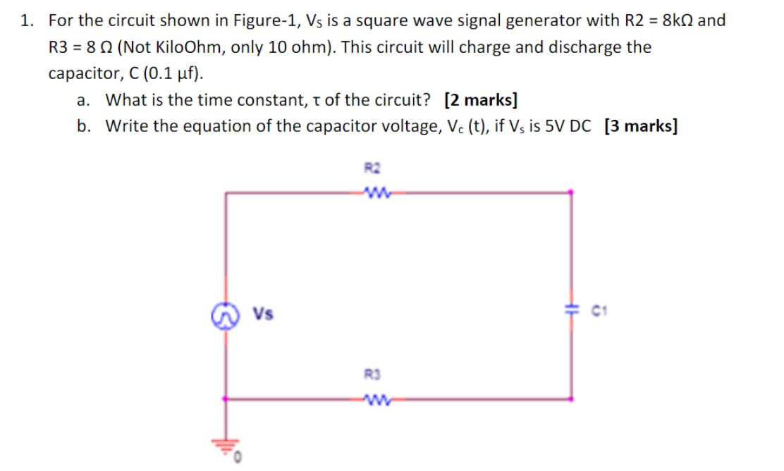 Solved 1. For the circuit shown in Figure-1, Vs is a square | Chegg.com