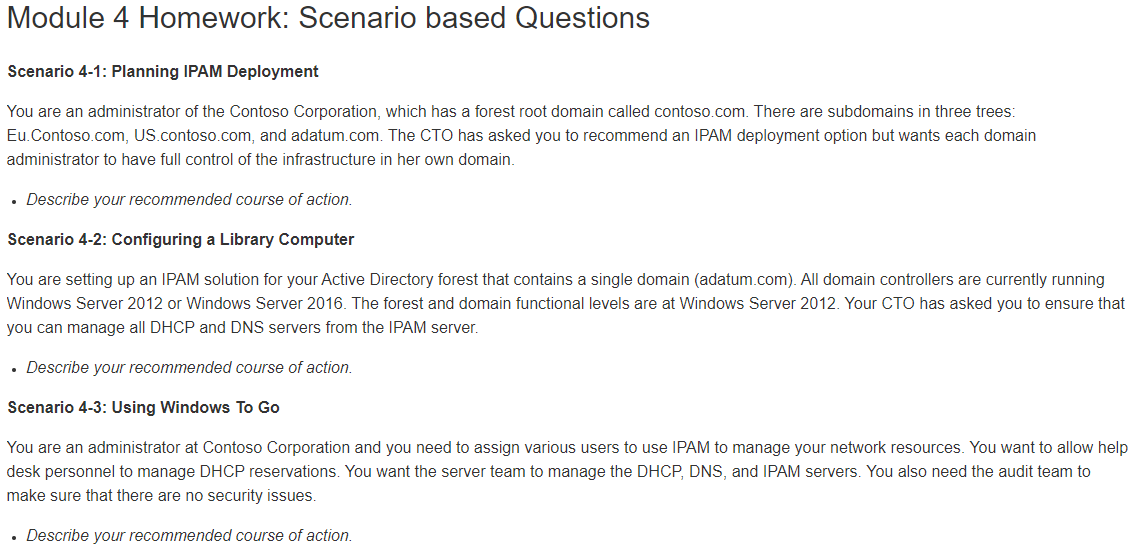 Solved Module 1 Homework: Scenario based Questions - Part #1 | Chegg.com