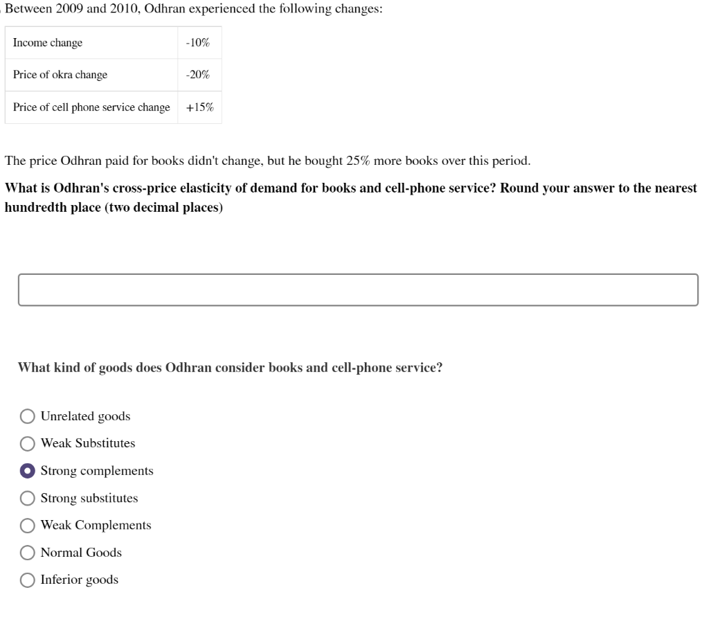 Solved Between 2009 and 2010 , Odhran experienced the | Chegg.com