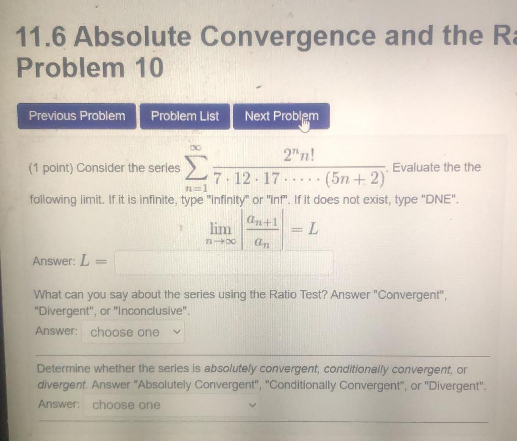 Solved 11.6 Absolute Convergence and the R Problem 10 (1 | Chegg.com