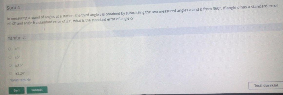 Solved Soru 4 In measuring a round of angles at a station, | Chegg.com