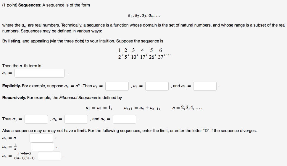 Solved (1 point) Sequences: A sequence is of the form 21, | Chegg.com