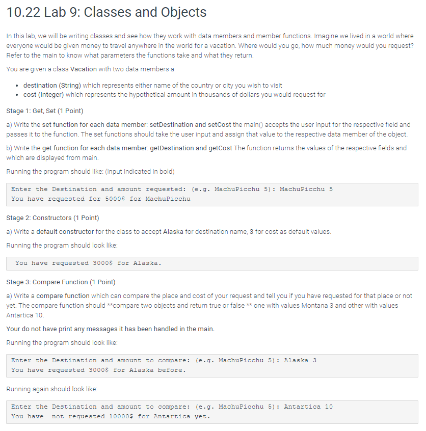 Solved c++ code starter code: // Lab 9: Defining a | Chegg.com
