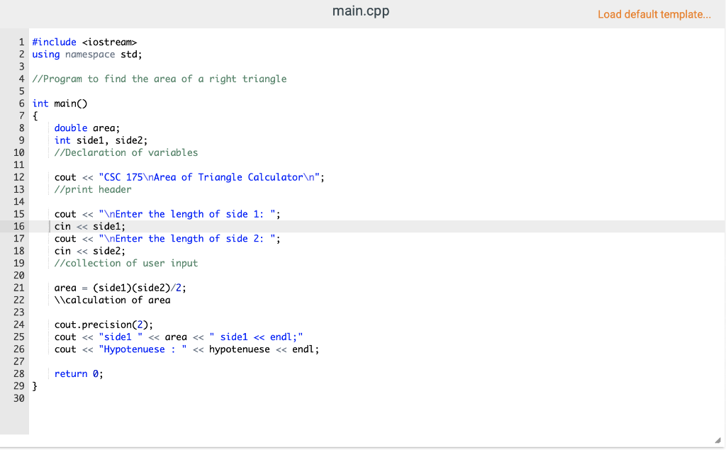 Solved Triangle Area Calculator The given program is | Chegg.com