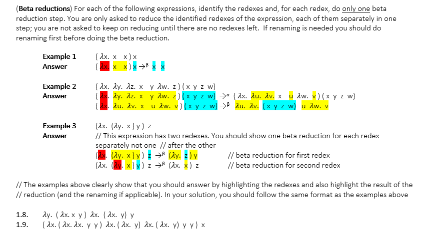 Solved (Beta reductions) For each of the following | Chegg.com