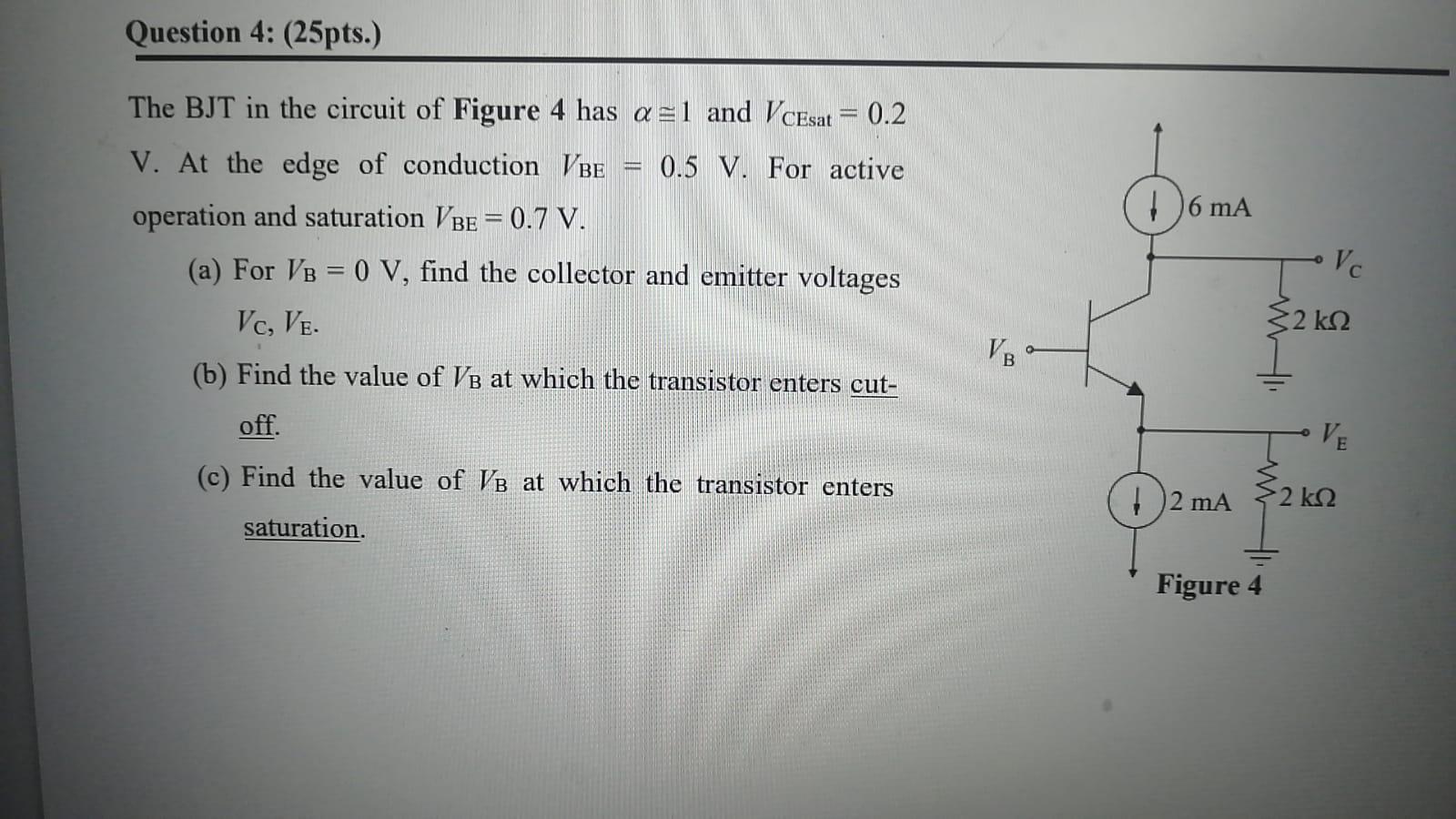 Solved Question 4: (25pts.) The BJT in the circuit of Figure | Chegg.com