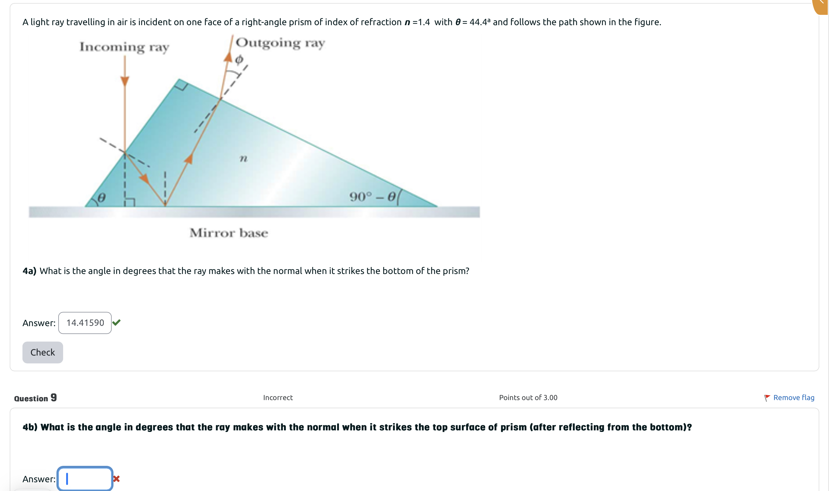 Solved A light ray travelling in air is incident on one face | Chegg.com