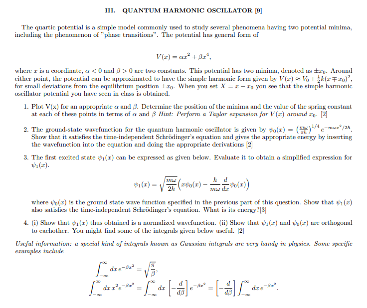Solved The quartic potential is a simple model commonly used | Chegg.com