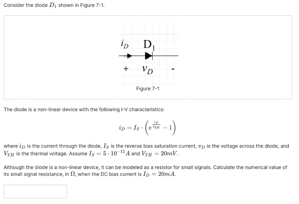 Solved Consider the diode D1 shown in Figure 7-1. The diode | Chegg.com
