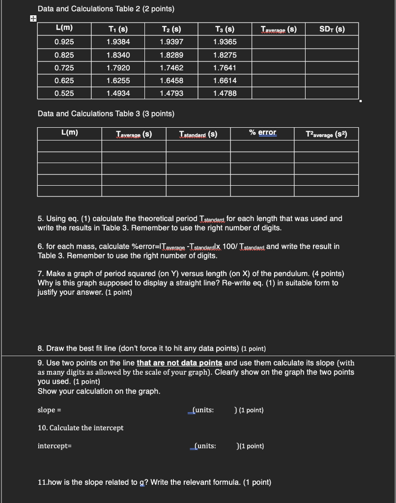 Solved Data and Calculations Table 2 (2 points) + L(m) | Chegg.com