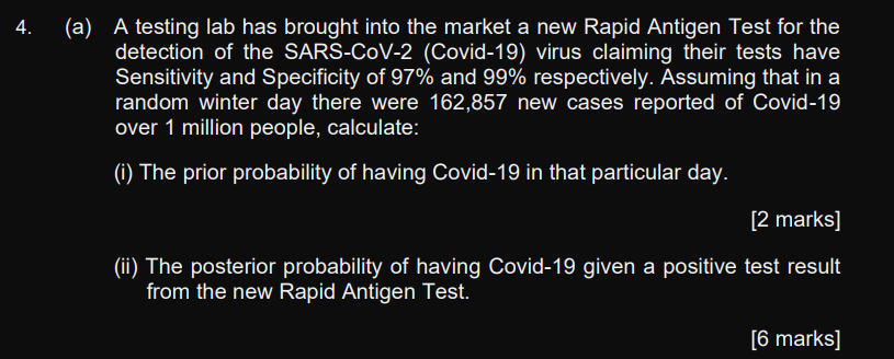 Solved 4. (a) A testing lab has brought into the market a | Chegg.com